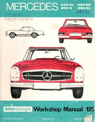 MERCEDES 230SL 250SL 280SL 250SE SHOP MANUAL SERVICE REPAIR SHOP ...