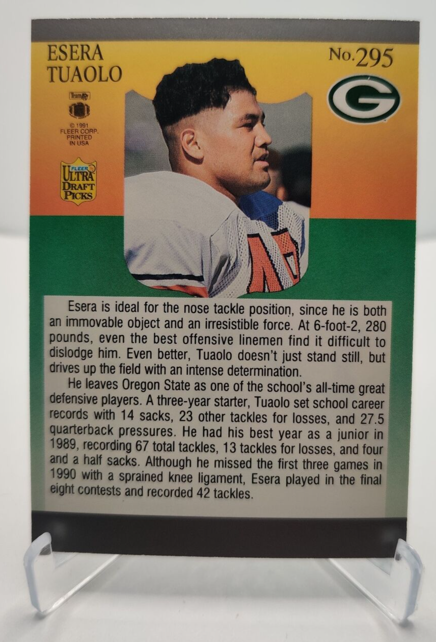 1991 Fleer Ultra #295 Esera Tuaolo RC Rookie Green Bay Packers football ...