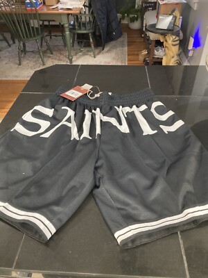 MENS NFL Mitchell & Ness NEW ORLEANS SAINTS BIG LOGO Shorts M BLACK NWT ...