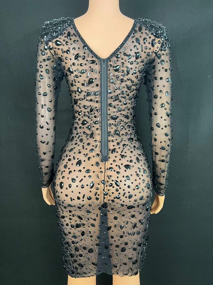 Sparkly Rhinestones Dress Prom Evening Sexy Crystals Costume Birthday ...