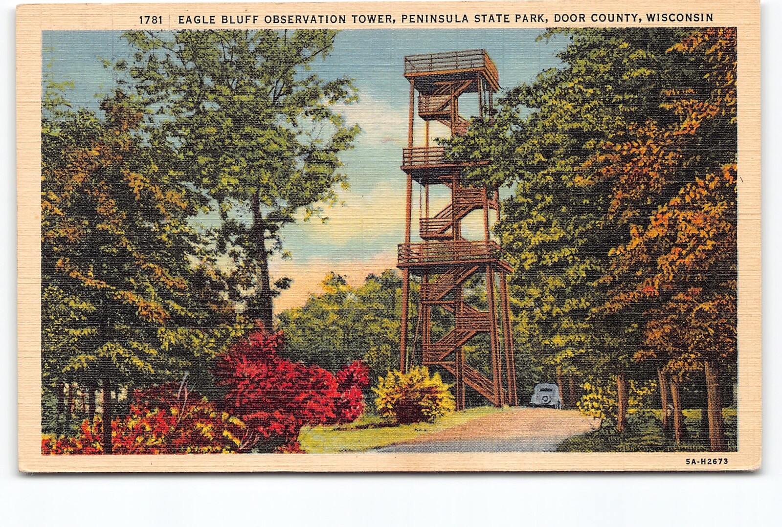 Eagle Bluff Observation Tower Peninsula State Park WI Linen Postcard ...