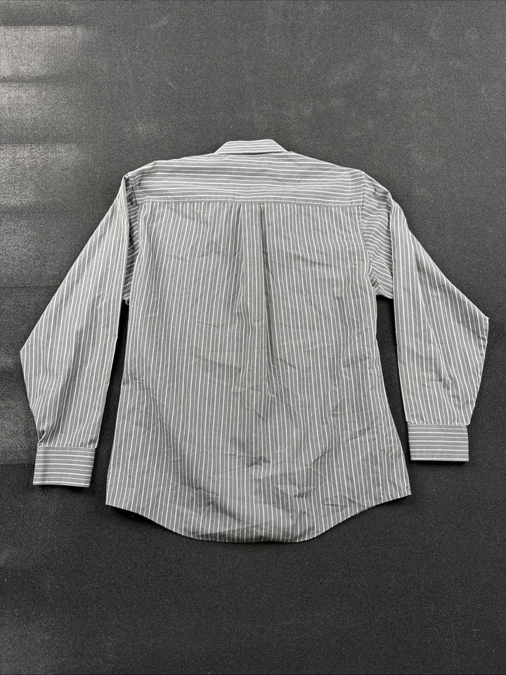 Geoffrey Beene Fitted Men's Grey/White Striped Dress Shirt Size 16 34/ ...