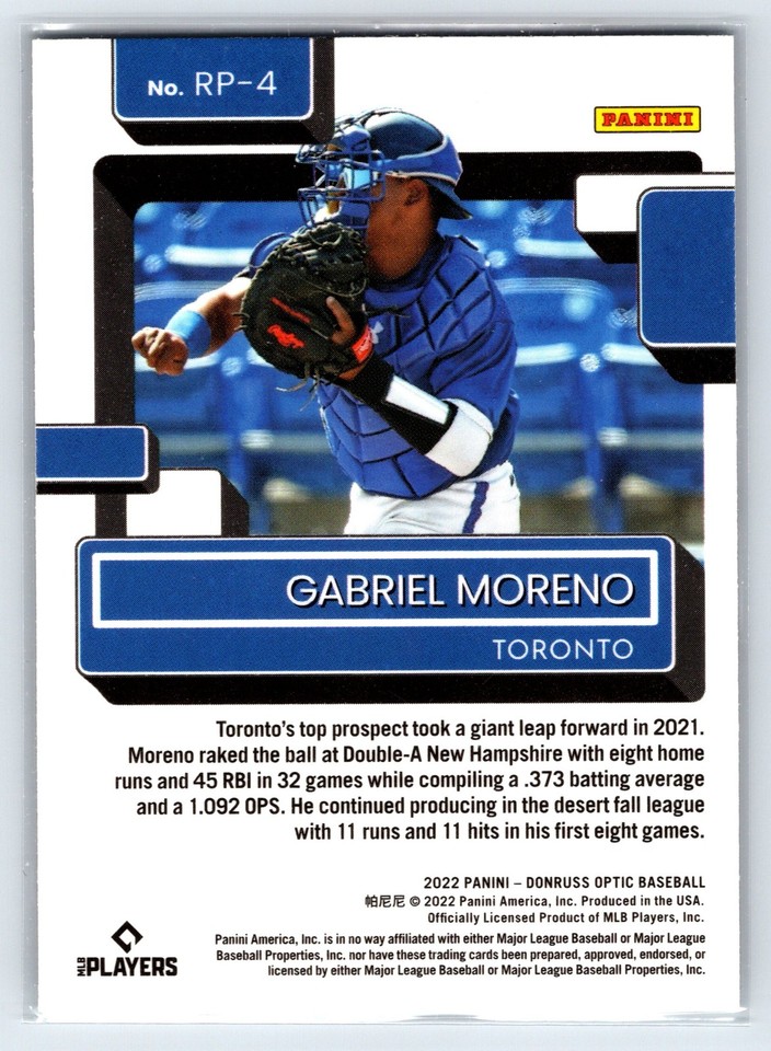 2022 Donruss Optic Gabriel Moreno Rated Prospects #RP-4 Toronto Blue ...
