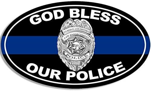 3x5 inch Oval God Bless Our Police Sticker (cop officer support blue ...