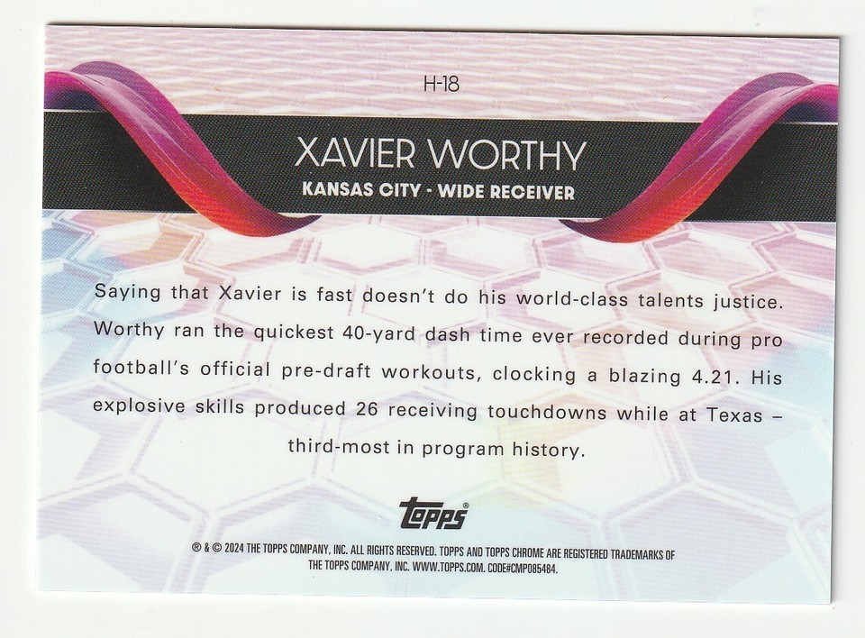 2024 Topps Chrome Helix SSP Rare Xavier Worthy Kansas City Chiefs H-18 ...