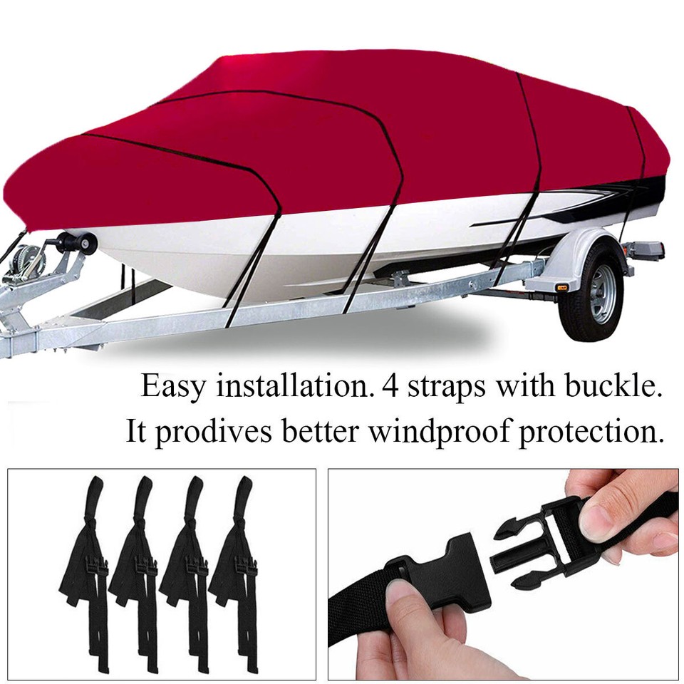 210D 11-22FT Red Heavy Duty Boat Cover For Fish Ski Bass V-Hull ...