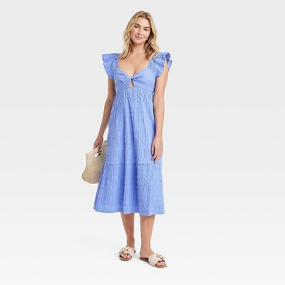 Women's Flutter Short Sleeve Midi A-Line Dress - Universal Thread Blue M