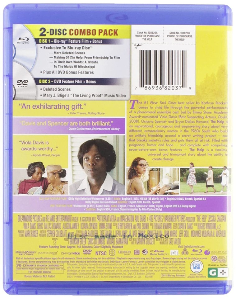 The Help (Two-Disc Blu-ray/DVD Combo) (Blu-ray) Emma Stone Octavia ...