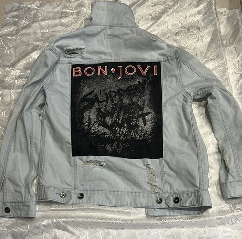 VINTAGE Slippery When Wet Denim Jean Jacket BON JOVI XS Offical Band ...