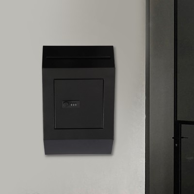 25*41cm Wall Mount Secure Locking Cabinet Steel Black Door Mailbox Slot ...