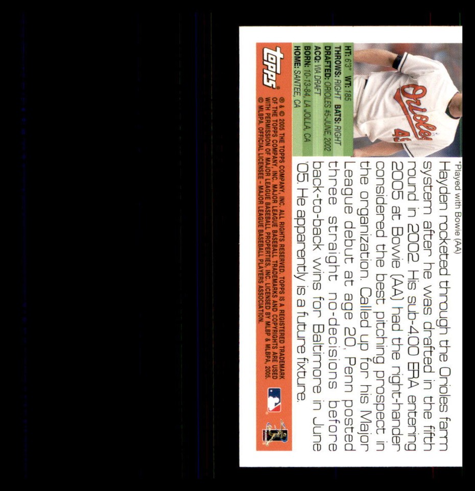 2005 Baseball Topps U&H Hayden Penn Baltimore Orioles #UH248 FY RC | eBay