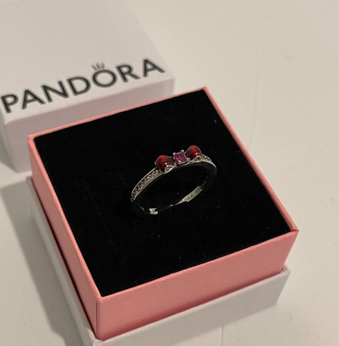 PANDORA S925 ALE Princess Snow White Red Crystal Bow Ring Size 8/56 w ...