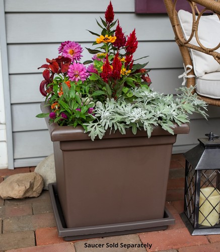 12.5 Inch Accent Square Planter - Lightweight Decorative Outdoor Plant ...