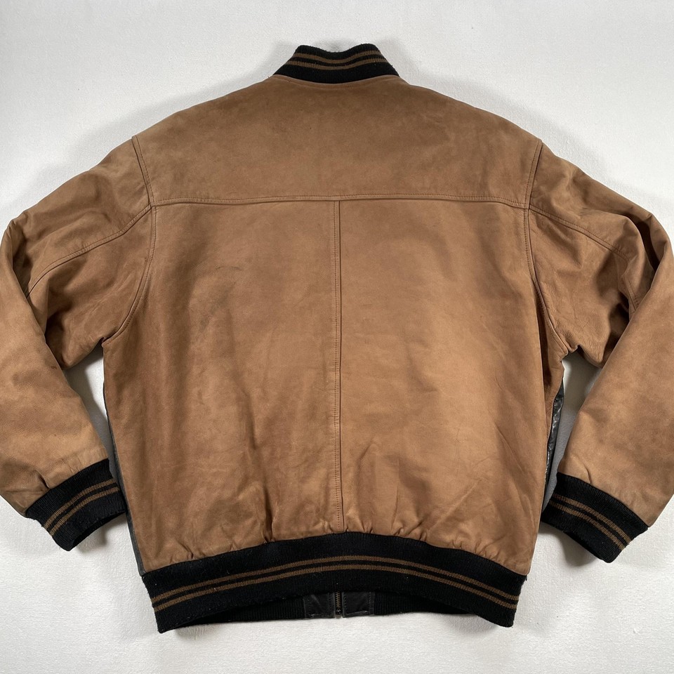 Vintage Leather Bomber Varsity Jacket Mens XL Black Brown Studio 7036 ...