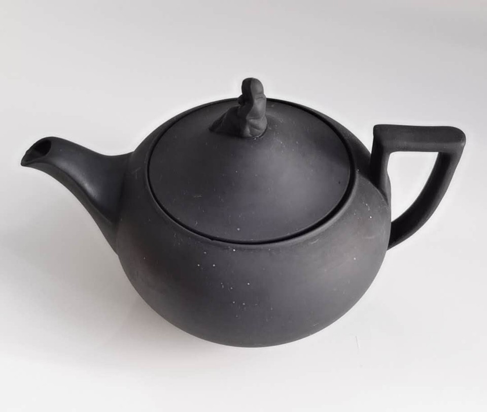 Rare Wedgwood Black Basalt Teapot Sybil Finial Diagonal Cut 7” X 5 ...
