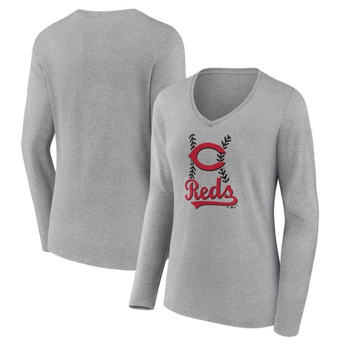 Women's Gray Cincinnati Reds Fastball Long Sleeve V-Neck T-Shirt | eBay