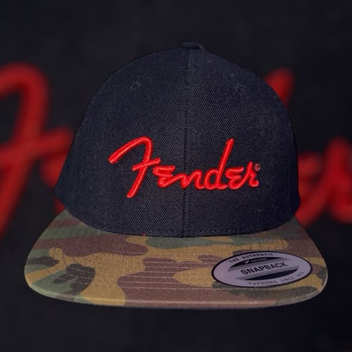 Fender Snapback Hat Cap Flat Bill Camouflage Black Red Script OSFM | eBay