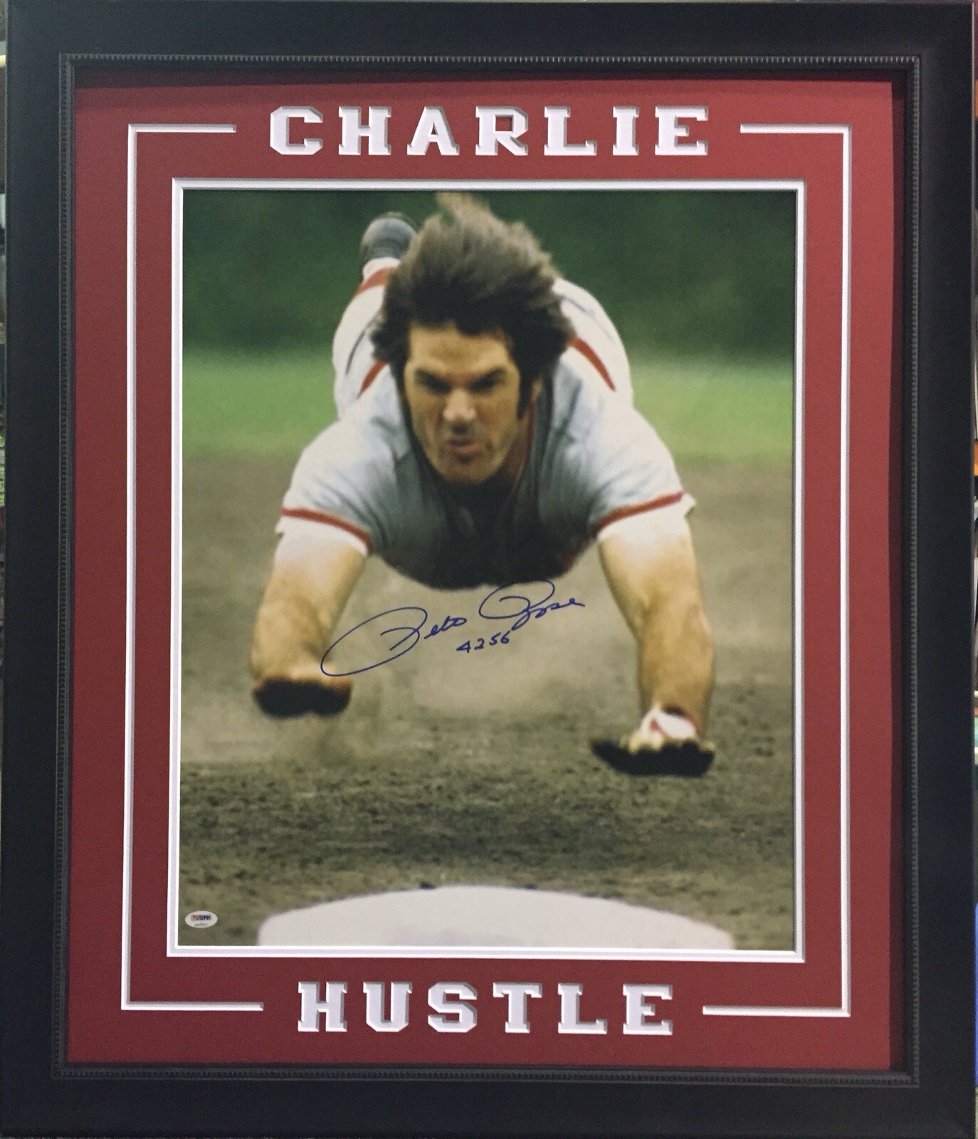 Pete Rose Signed 20x24 Photo PSA Dna Auto Custom Framed Sliding Head ...