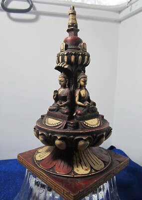 Huge 9" Stupa Chorten Resin Statue 4 Mudras & Buddhas Tibetan Buddhist ...