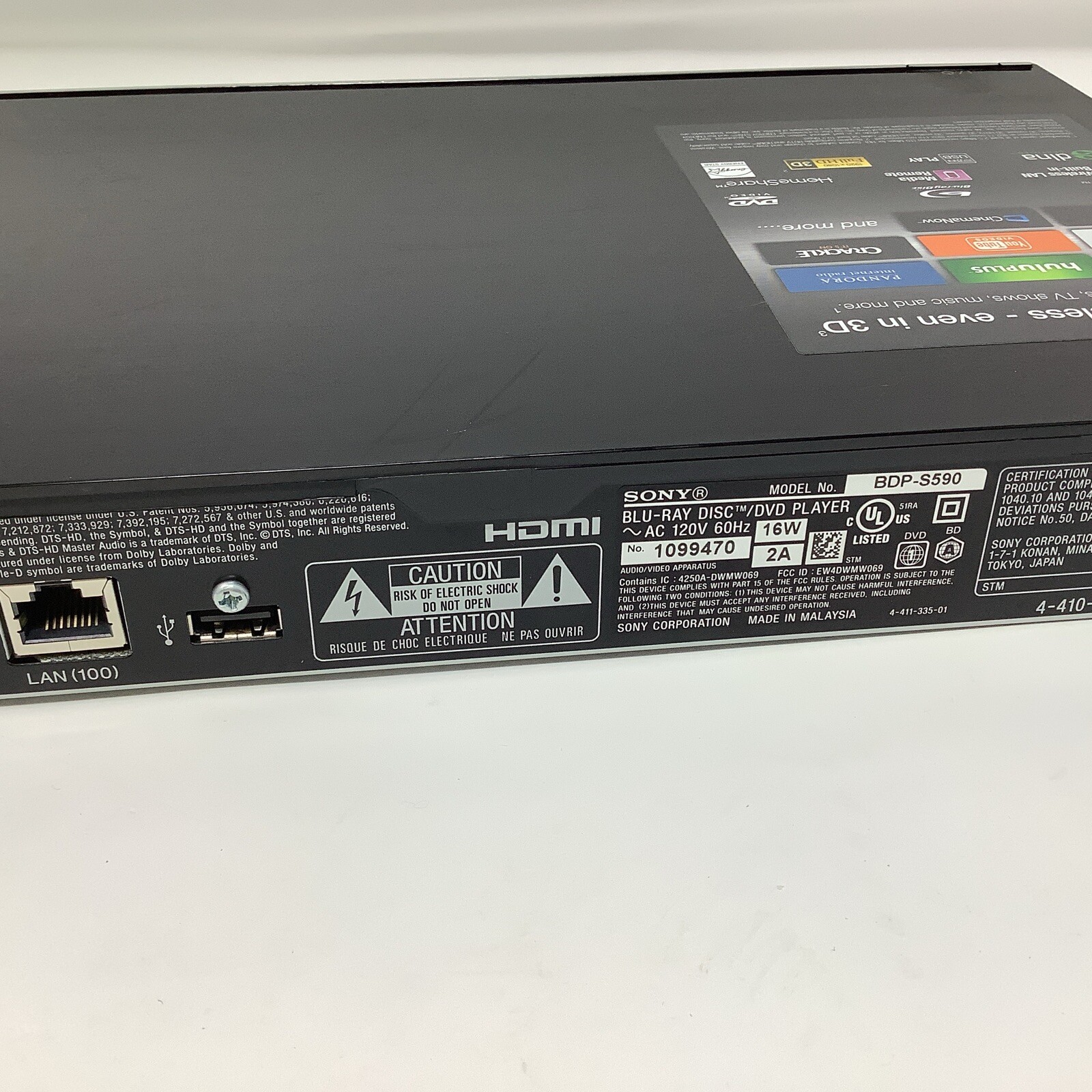 SONY Smart 3D Blu-Ray DVD Player Wifi Internet Streaming USB Input HDMI ...