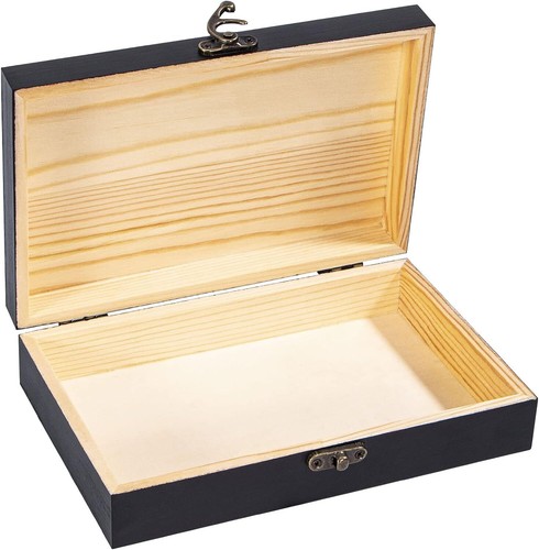 Unfinished Wooden Box with Hinged Lid, 7.8x5.1x1.96 Inches, Black | eBay