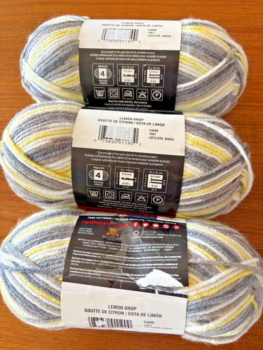 Lot of 3 Skeins Red Heart With Love - Color Lemon Drop - 4.6 oz ea ...