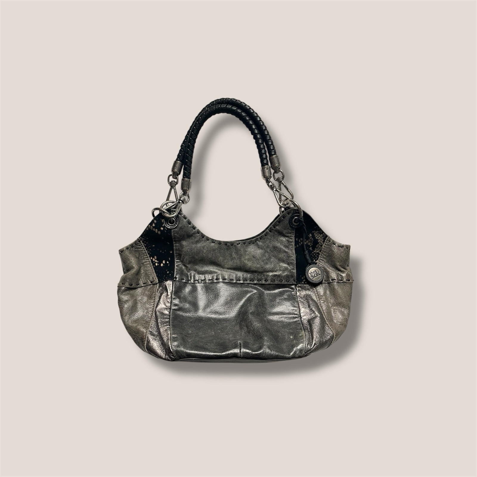 💀🍒 Vintage y2k grey metallic leather jumbo patchwor… - Gem