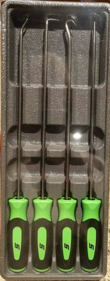 SNAP ON TOOLS USA SGLASA204C G 4 Pc GREEN Long Soft Grip Pick Set NEW ...