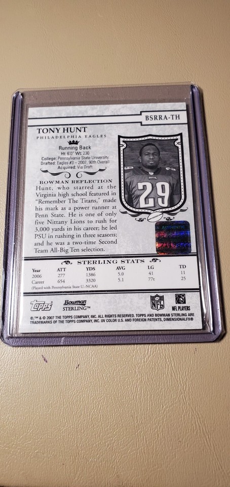 2007 TONY HUNT BOWMAN STERLING ROOKIE AUTO JERSEY CARD EAGLES. | eBay