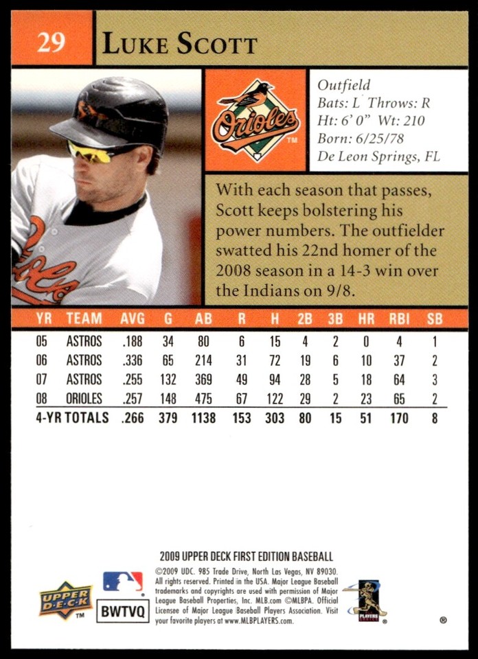 2009 Upper Deck First Edition #29 Luke Scott ORIOLES | eBay