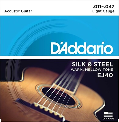 D'Addario EJ40 11-47 Silk & Steel Folk Acoustic Guitar Strings ...