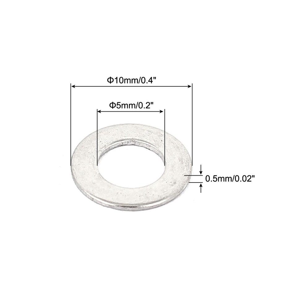 100Pcs M5x10mmx0.5mm Stainless Steel Metric Round Flat Washer for Bolt ...