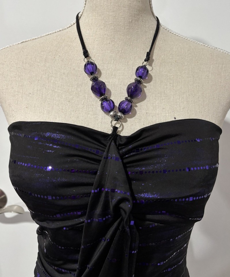 Vtg Y2K Belinda Beaded Halter Dress Black Shimmery Purple Whimsy Fairy ...
