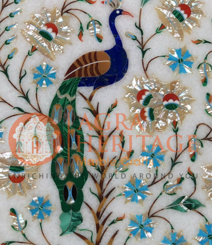 12" Marble Coffee Center Table Top Marquetry Peacock Inlay Art Patio ...