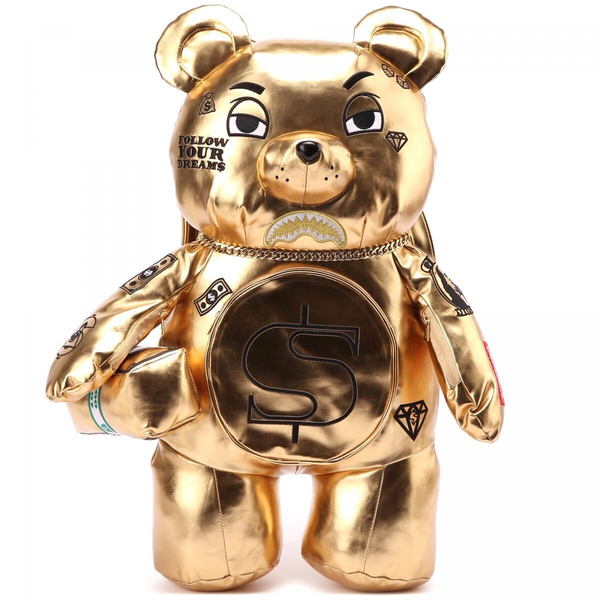 Sprayground Money Teddy Bear Golden Backpack Bag Gold and Dollars ...