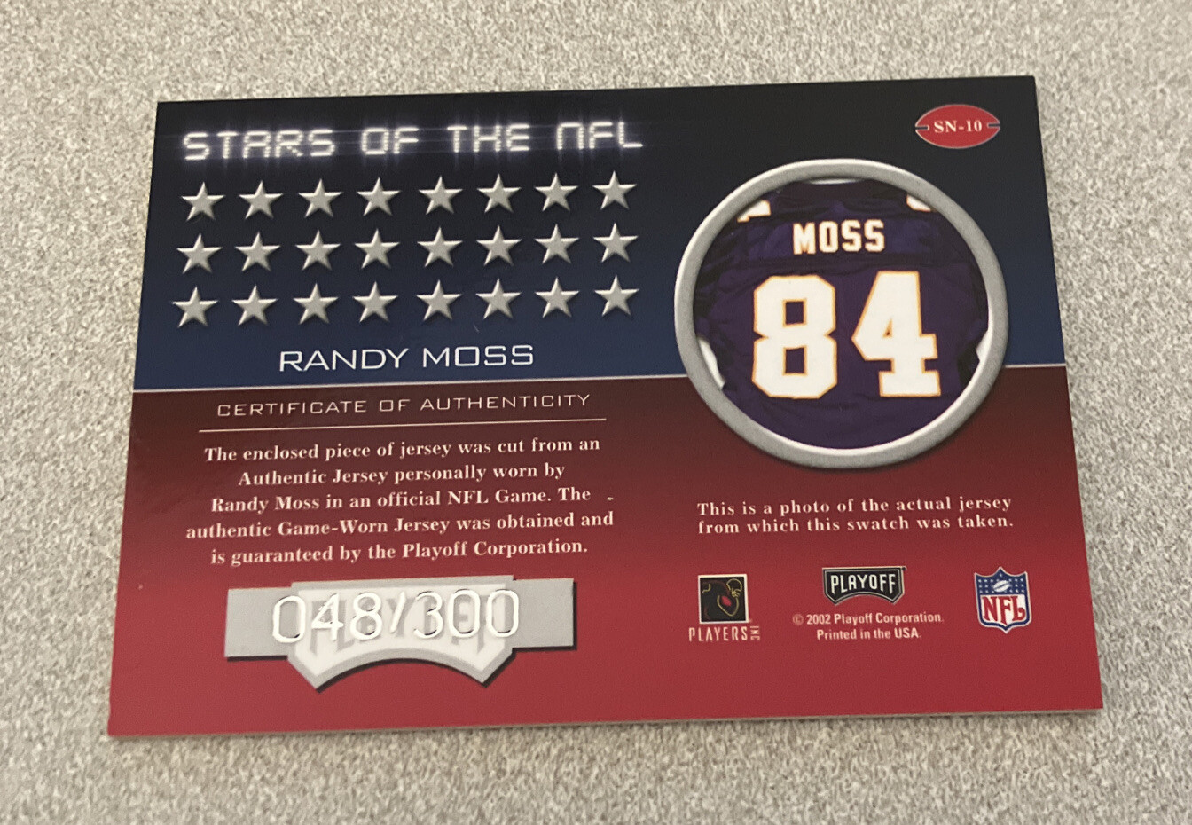 2002 Playoff Prestige Stars Of The NFL #SN-10 Randy Moss Vikings /300 ...