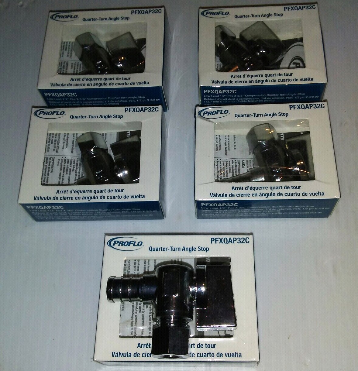 PROFLO PFXQAP32C, 5-PACK, QUARTER TURN ANGLE STOPS, 1/2"PEX x 3/8COMP ...