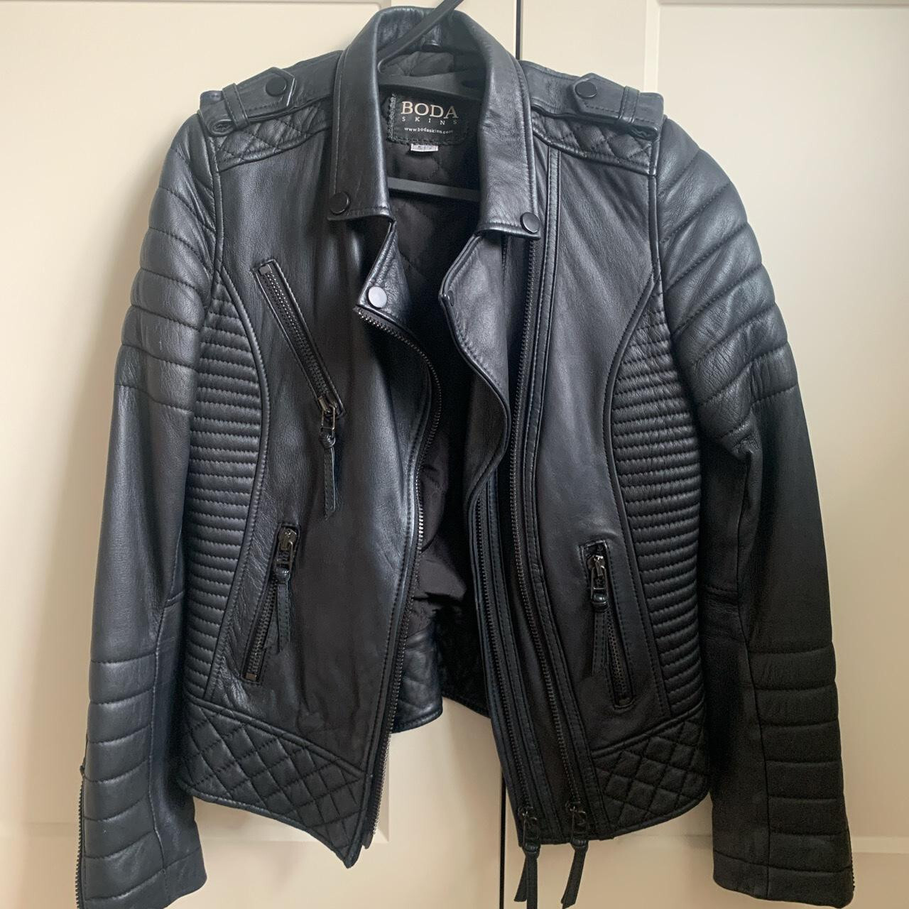 Boda Skins Leather Biker Jacket Kay Michaels Black UK… - Gem