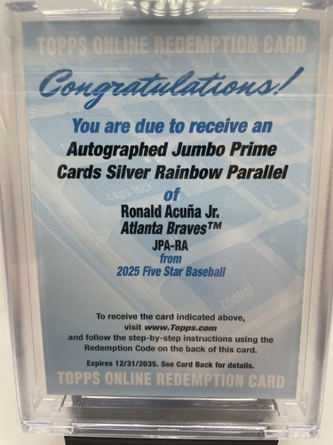 2025 Topps Five Star Ronald Acuna Jr. Jumbo Prime Patch Auto #/5 Braves ...