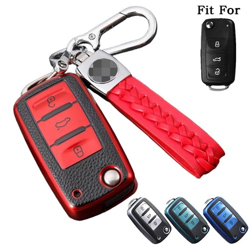 TPU Leather Smart Remote Key Fob Cover For Volkswagen Tiguan Golf Skoda ...