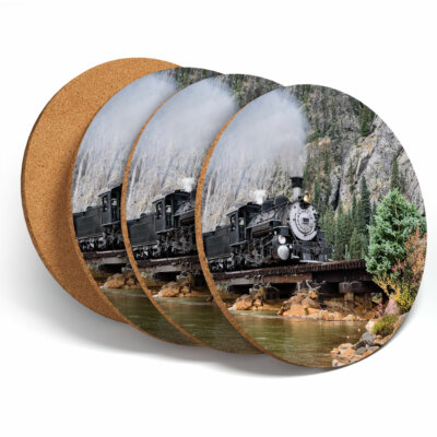 4 Set - American Steam Train Bridge Coasters - Kitchen Drinks Coaster ...