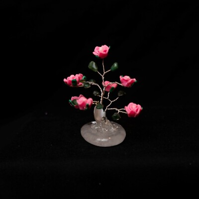 3"Aventurine W/Fimo Clay Flowers Gem Tree Feng Shui healing on rose ...