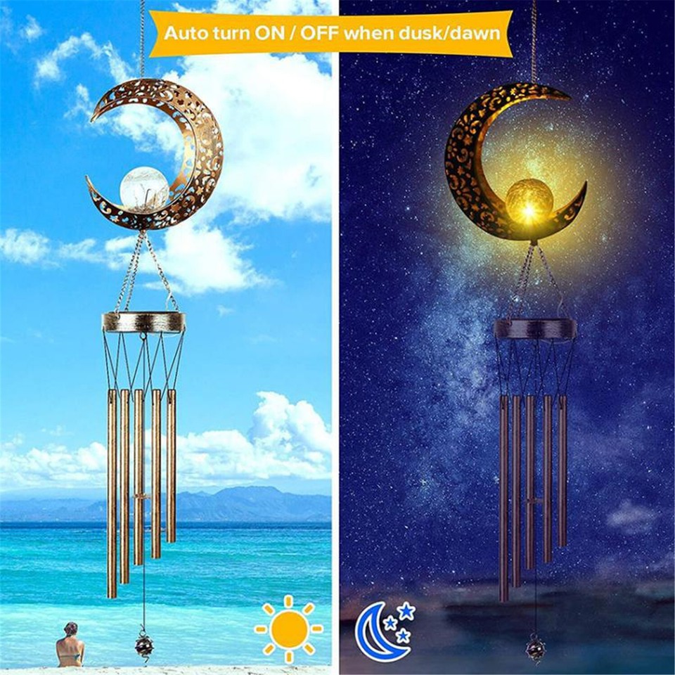 41" Solar Moon Wind Chimes LED Sun Powered Light Garden Decor Wind ...