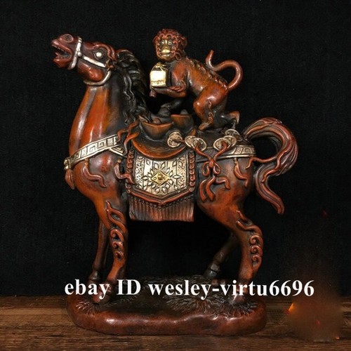 Chinese Classic Pure Copper Sculpture God Monkey King Ride Horse Statue ...