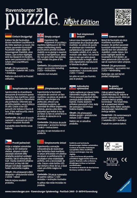 Ravensburger 3d Lighthouse Night Edition LED Puzzle 216 Pcs for sale ...