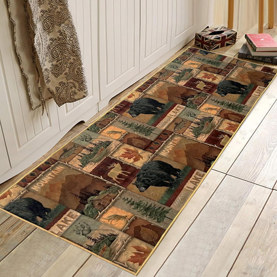 Rustic Cabin Wildlife Long Runner Rug 2X6 Throw Rug,Maple Leaf Bear ...