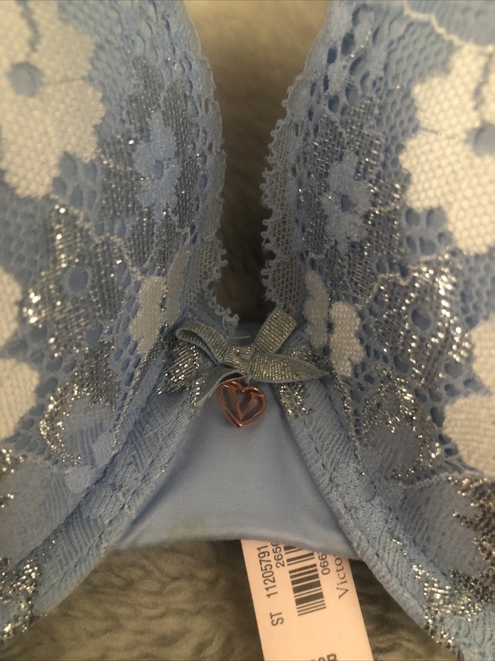 Victoria secret body by VS perfect shape 38B light blue w floral lace ...
