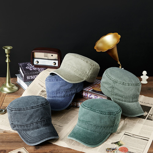 XL 59cm-62cm Vintage Style Washed Army Hat, Oversize Cotton Twill Flat ...