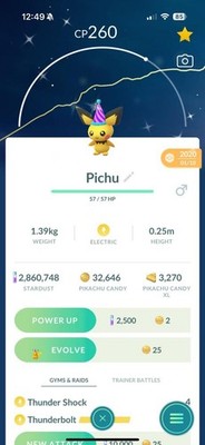 AMAZING!!! SHINY PICHU PARTY HAT!!! - PKMN GO!!! - NON REGISTERED!!! | eBay