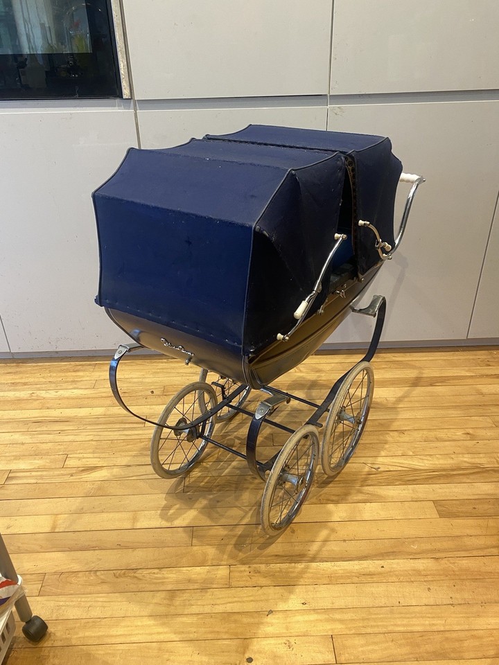 VINTAGE 60S SILVER CROSS TWIN DOLLS PRAM COACH BUILT BLUE BIG LITTLE ...